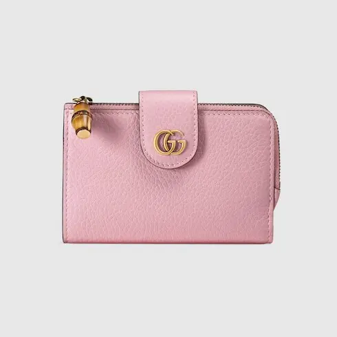 Gucci Medium Double G Wallet With Bamboo Leather - Pink Leather